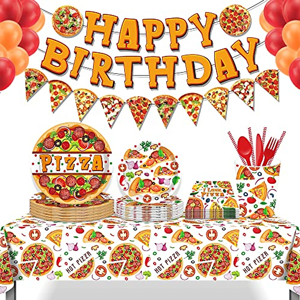 2 Pieces Pizza Party Tablecloth Pizza Theme Table Cover Pizza Birthday Party Decorations Pizza Party Birthday Table Cover Disposable Plastic Table Cover for Pizza Theme Party Supplies,54x87In