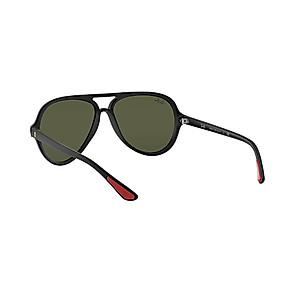 Ray-Ban RB4125M Scuderia Ferrari Collection Aviator Sunglasses, Matte Black/Light Green Mirrored Silver, 57 mm