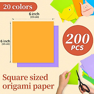 IOOLEEM Origami Paper, 200 Sheets, 20 Colors, 6 Inch Square, Double Sided Colored paper.