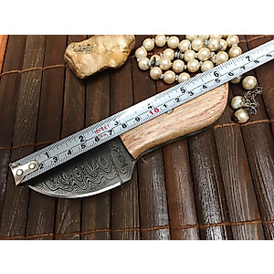 Now Handcrafted Small Hunting Knife - Damascus Steel - Neck Knife