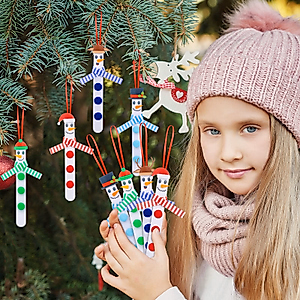 Peryiter 36 Set Christmas Snowman Stick Ornament Craft Kit Christmas Crafts for DIY Winter Arts and Craft Kit Bulk for Holiday Fun Home Activities, 6 Inches