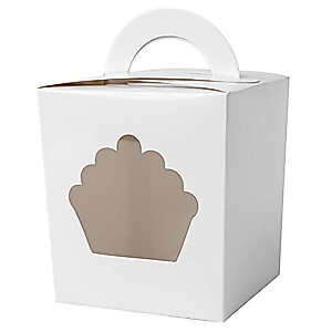 ONE MORE Individual Cupcake Containers,Large Single Cupcake Boxes Carrier with Insert & Handles and PVC Window For Birthday Party(White 15)