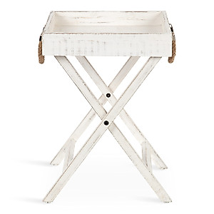 Kate and Laurel Bayville Vintage Tray Table, 17" x 17" x 24", White, Rustic Coastal Tray for Display and Storage