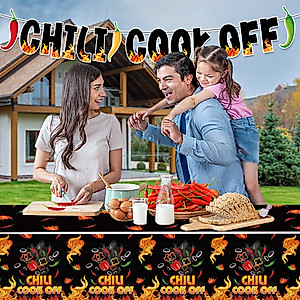Iceyyyy 4 Pcs Black Chili Cook Off Table Decorations Set-108" x 54" Chili Pepper Flame Table Covers 33 Ft Cooking Chili Contest Banner-Disposable Chili Pepper Party Decorations for Party Supplies