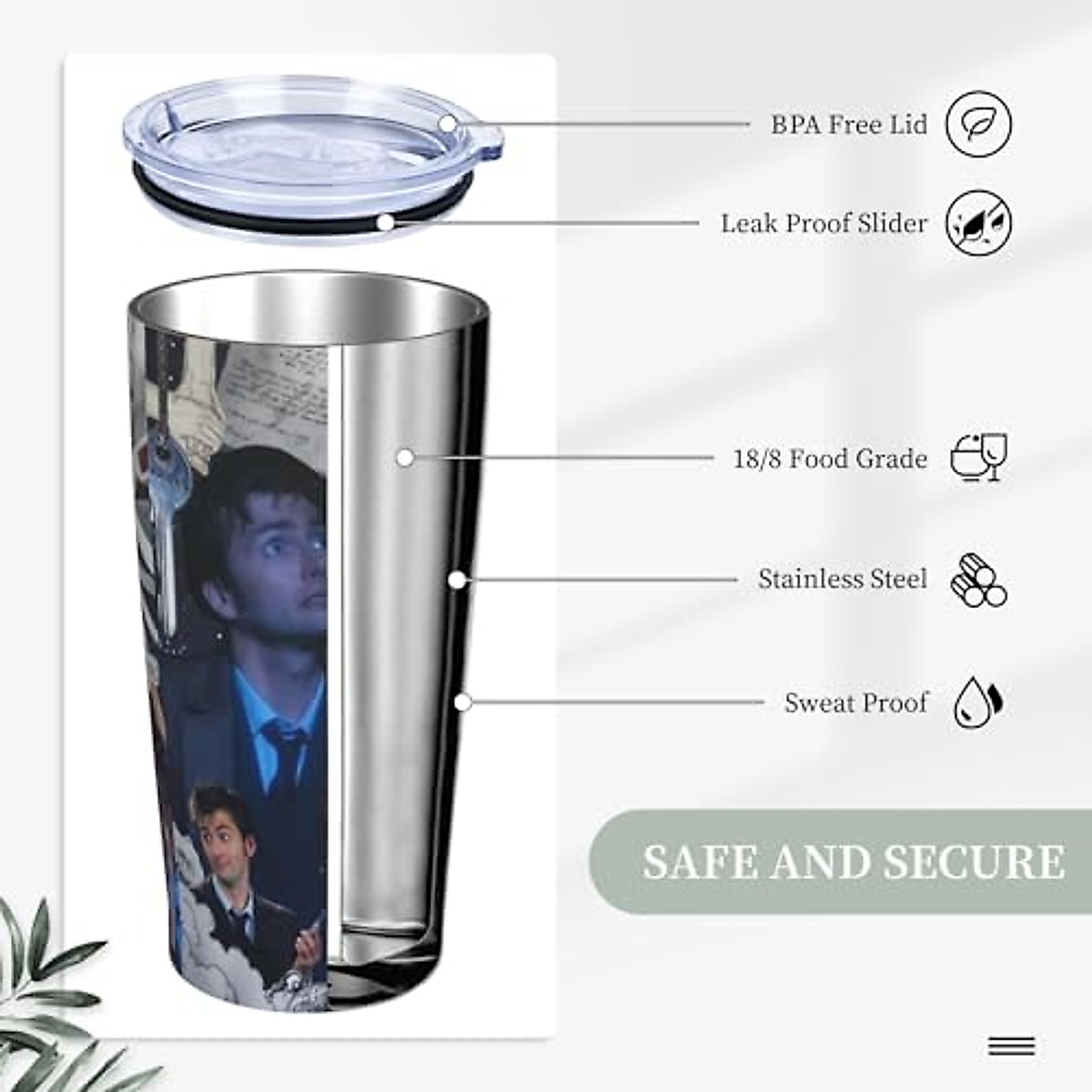 OAEWRE David Actors Tennant Stainless Steel Mug Insulated Tumbler Coffee Mugs with Lids and Straw Double Wall Vacuum Cup 20oz