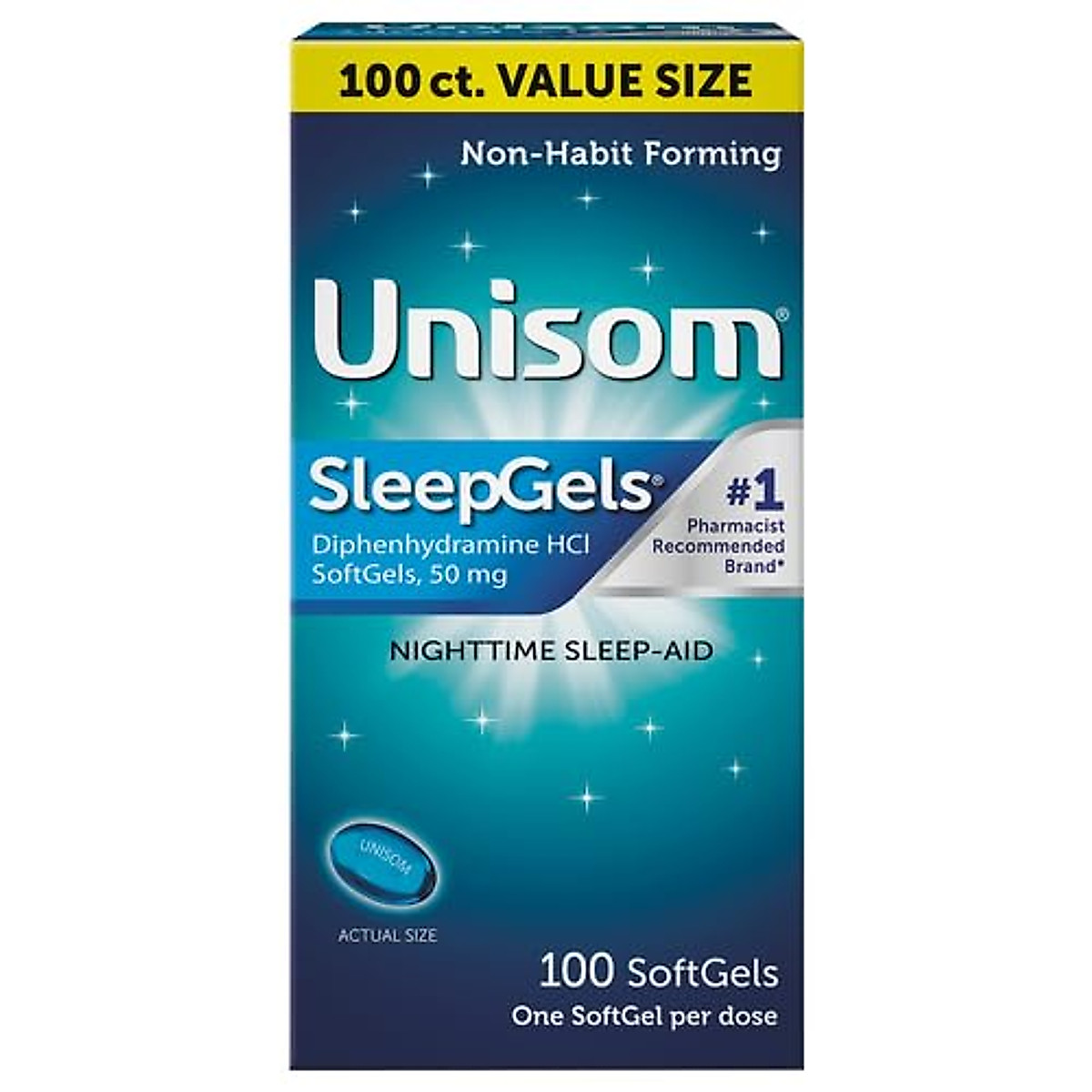 Unisom Nighttime Sleep-Aid Gels, Diphenhydramine HCI 50mg, 100 Count