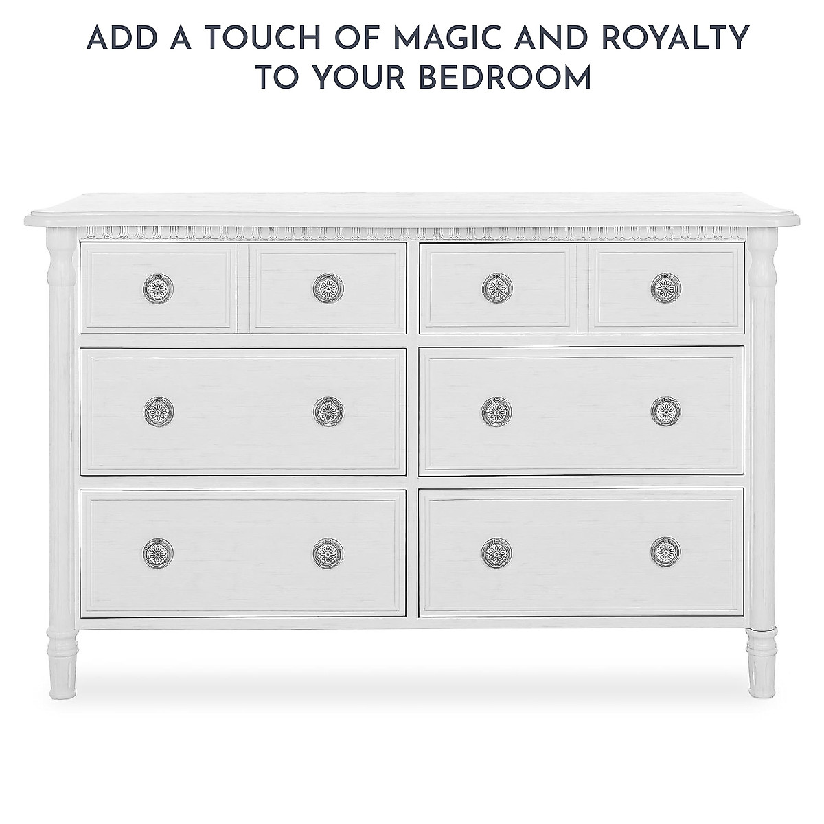 Evolur Julienne Double Dresser In Brush White, Comes With Six Spacious Drawers, Included Anti-Tip Kit, Dresser For Nursery, Bedroom, Wooden Nursery Furniture