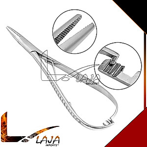 Laja Imports Mathieu Ligature Elastic Placing Plier 5.5" Needle Holder Driver, Ligature Separator Placer, Elastomeric Orthodontic Instruments for Educational Use