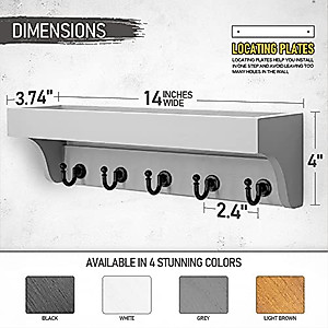 Rebee Vision Decorative Key Holder for Wall - Modern Farmhouse Wall Mount Mail Organizer Keys Hanger with Floating Shelf, 5 Rustic Key Hooks for Entryway Home Decor (Gray)