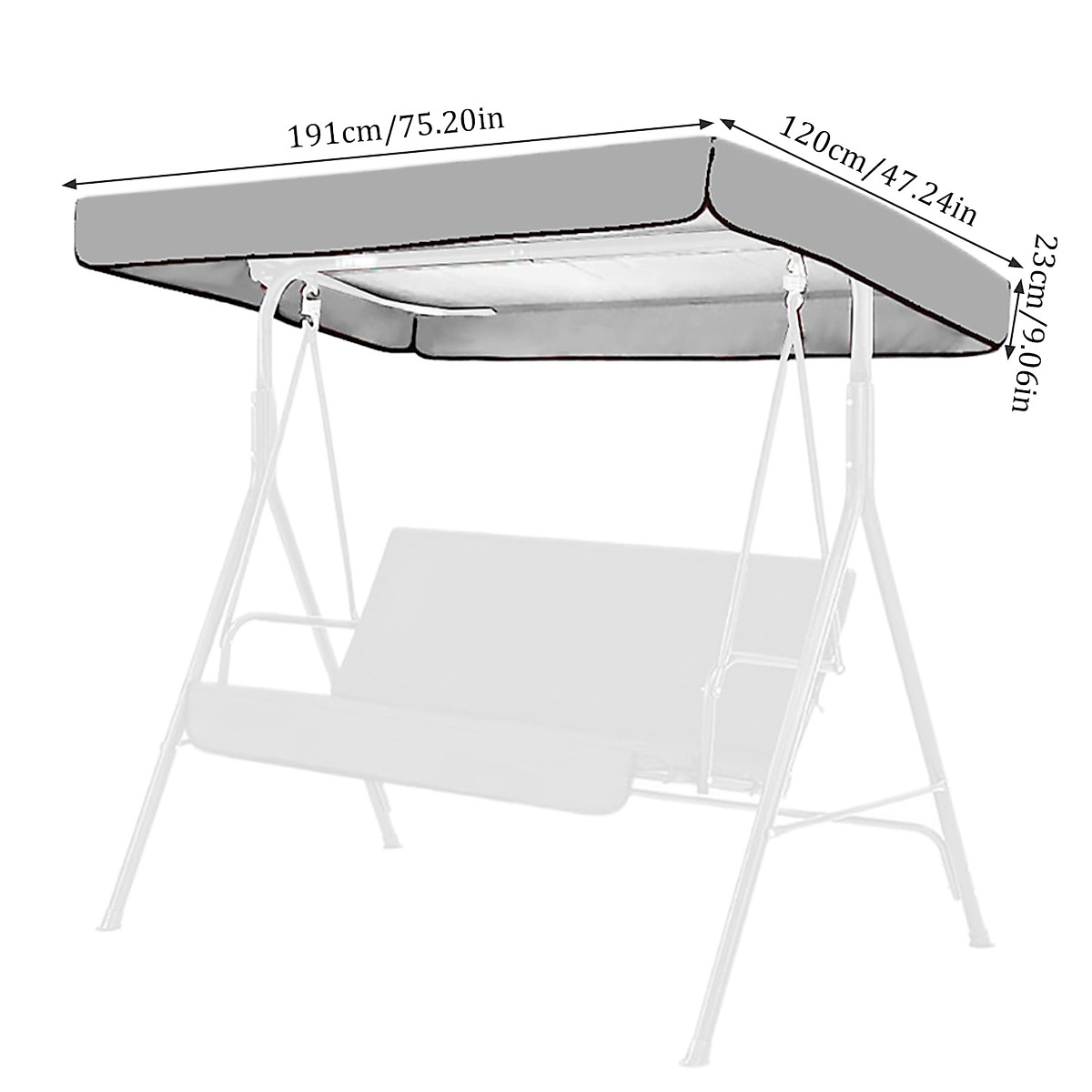 Swing Canopy Replacement, 75x47 Waterproof Swing Cover Replacement, Sunproof Outdoor Swing Cover for Garden Swing Chair Patio Hammock Grey Swing Cover Replacement Swing Cover Swing Seat Replacement