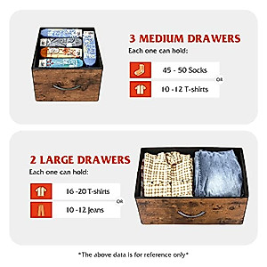 WLIVE Dresser TV Stand, Entertainment Center with Fabric Drawers, Media Console Table with Open Shelves for TV up to 45 inch, Storage Drawer Unit for Bedroom, Living Room, Entryway, Rustic Brown