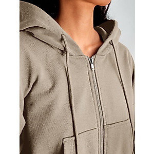 Trendy Queen Hoodies for Women Full Zip Up Cropped Sweatshirts Jackets Casual Comfy Gym Tops Fall Outfits Winter Clothes 2024 Khaki