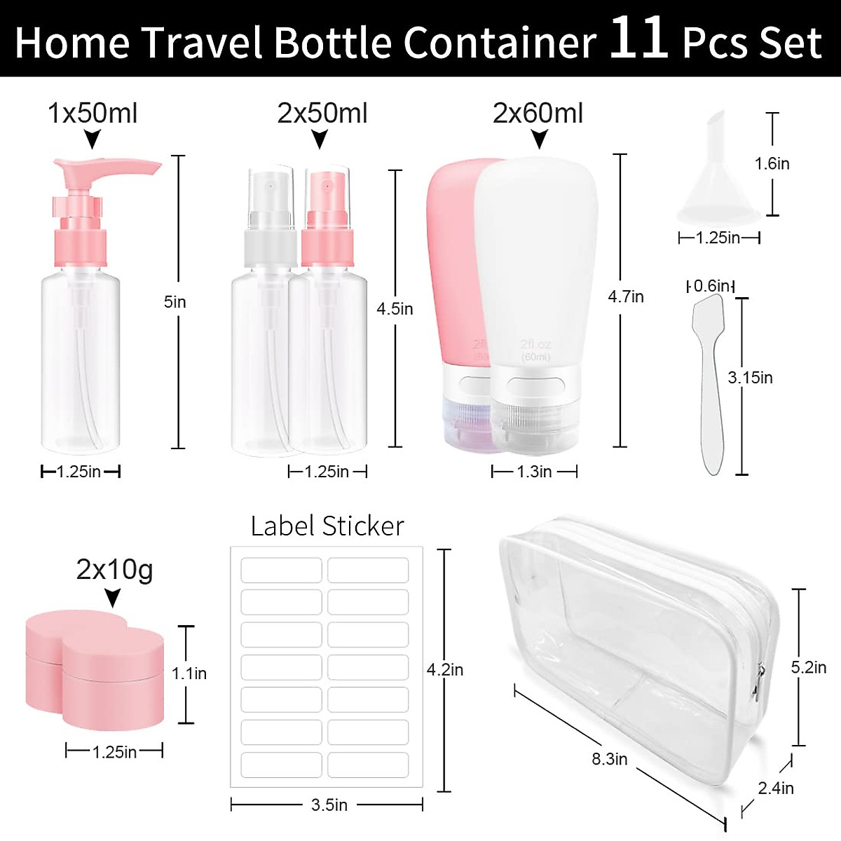 Empty Travel Size Bottles Set, Leak Proof Silicone Plastic Shampoo Conditioner Liquid Squeeze Bottle, TSA Approved Travel Container Spray Bottle, Refillable Cosmetic Container With Toiletries Bag Kits