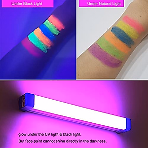 Glow in The Black Light Face & Body Paint, UV Neon Glow Fluorescent Face Paint Crayons for Halloween Club Makeup Xmas Glow Party