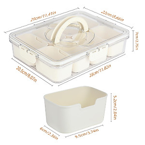 Snackle Box Container, Divided Serving Tray with Lid and Handle, Snack Box Charcuterie Container for Portable Snack Platters, Clear Organizer for Fruits Snacks, Perfect for Road Travel Picnic Party