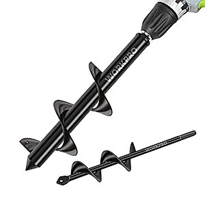 WORKPRO 2-Piece Auger Drill Bit, 1.6"x 9" and 3"x12" Garden Auger Spiral Drill Bit for 3/8" Hex Drive Drill, Hole Digger