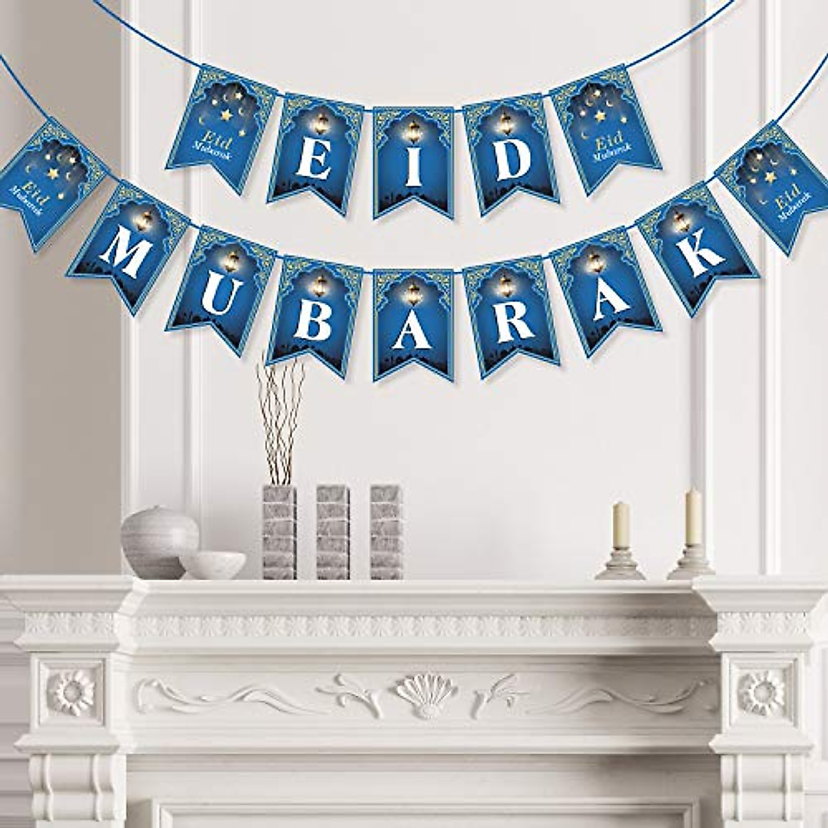 No DIY Required Muslim Ramadan Party Supplies Decorations, Blue Eid Celebration Decoration for Muslim (Eid Mubarak)