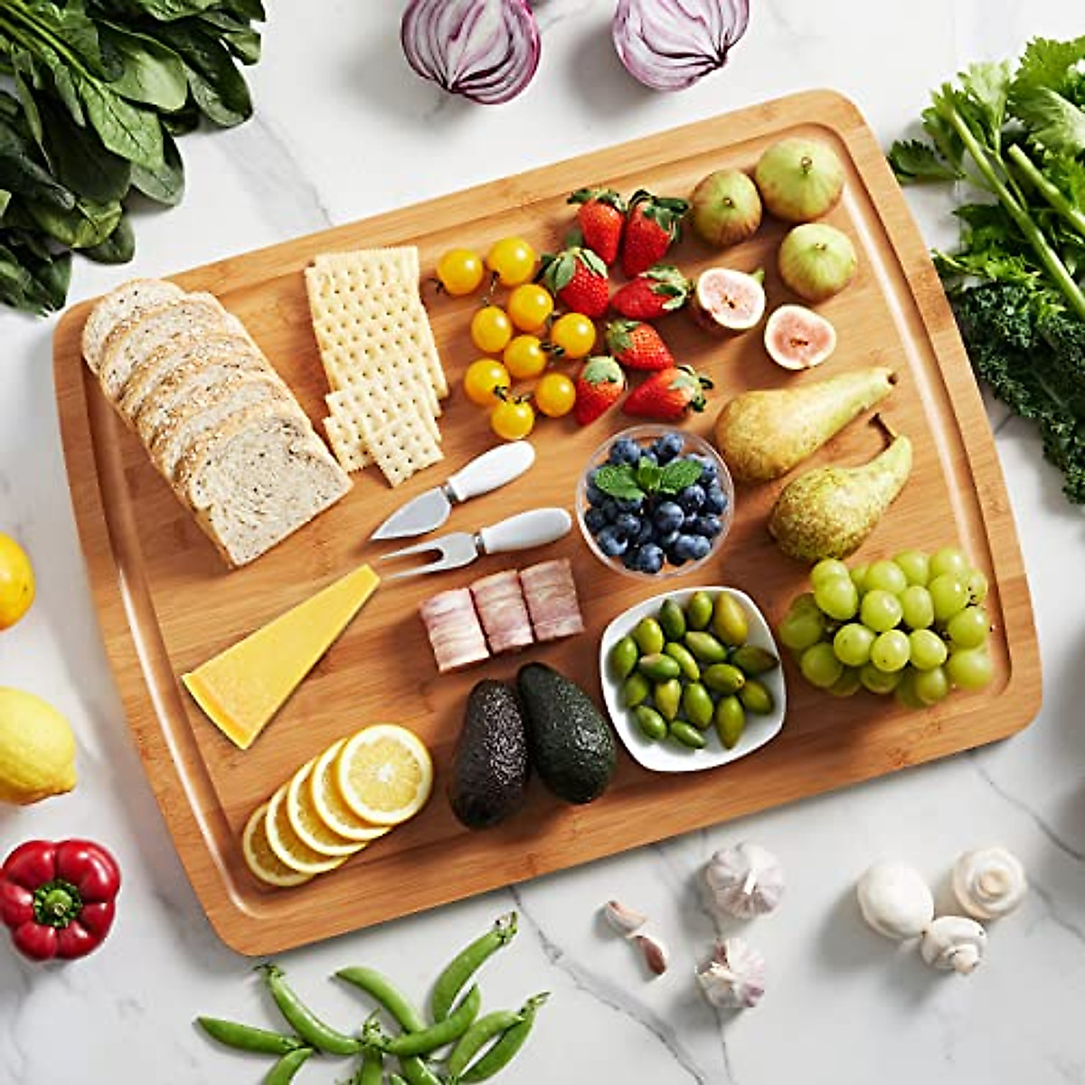 OAKSWARE 30 x 20 Inch XXXL Bamboo Cutting Board, Kitchen Chopping Boards with Juice Groove for Meat, Cheese, Fruit & Vegetables- Alpine Bamboo Butcher Block Carving Board for Stove Topp