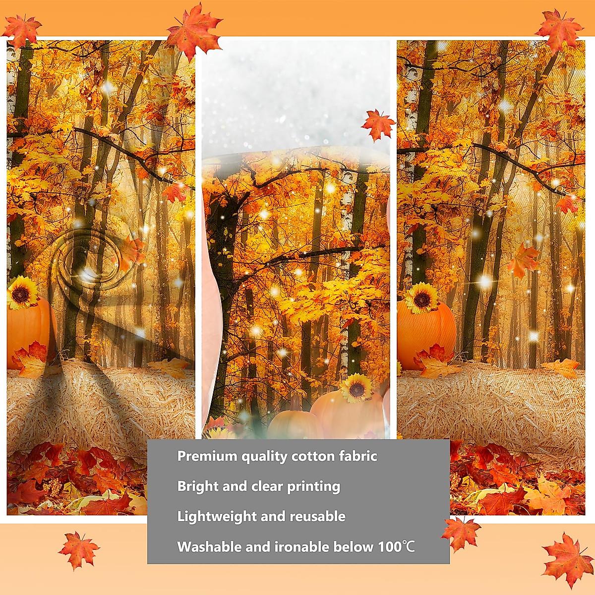 Avezano Autumn Fall Forest Photography Backdrop Natural Scencery Fall Landscape Leaves Haystack Thanksgiving Backrgound Pumpkin Maple Leaves Party Supplies 7x5ft