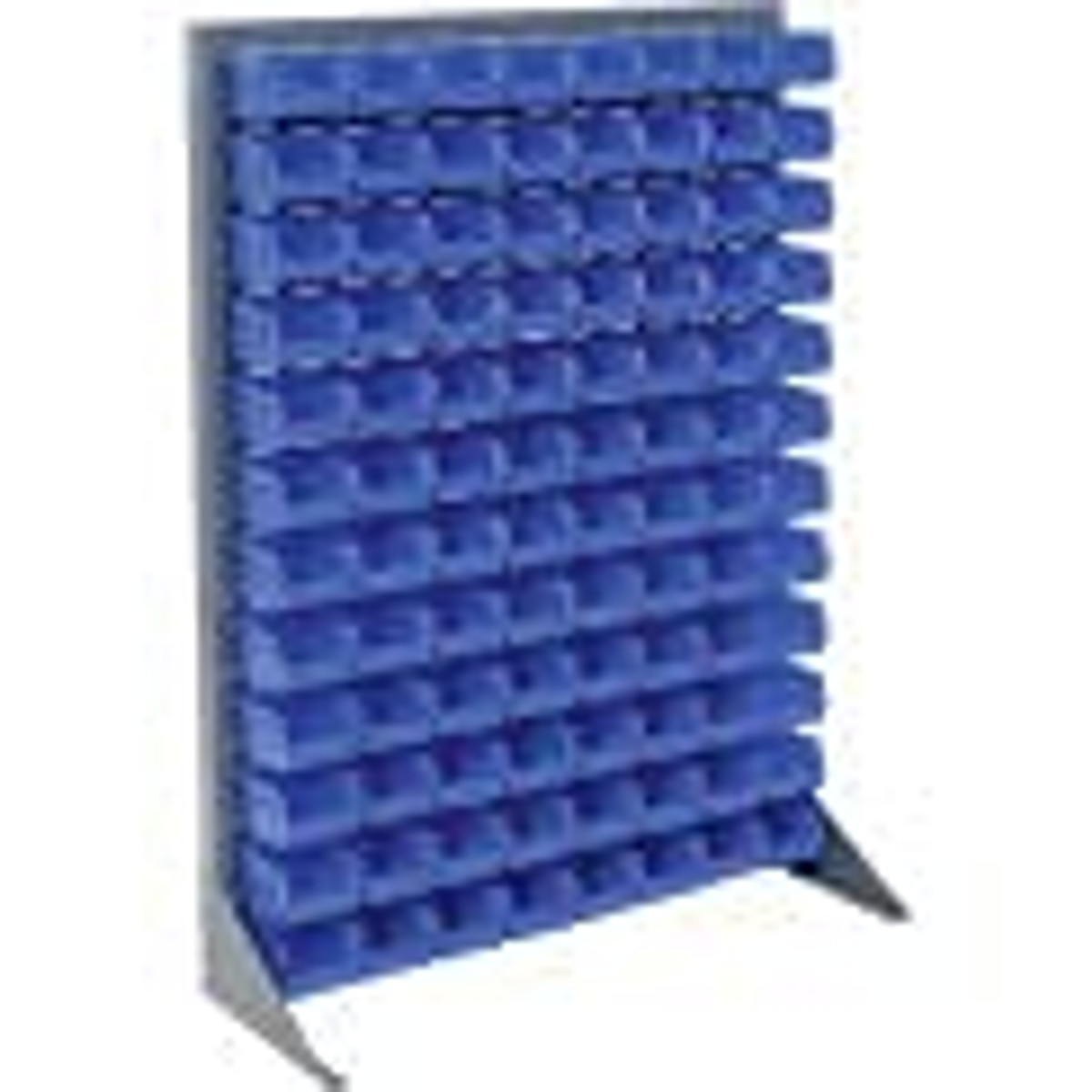 Global Industrial Louvered Bin Rack With (96) Blue Stacking Bins, 35" W x 15" D x 50" H