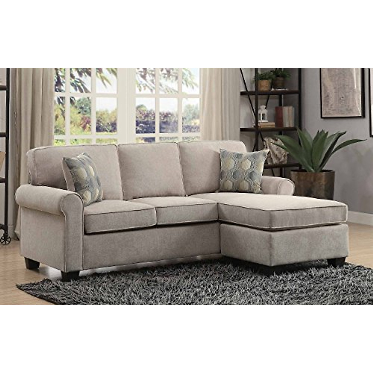 Homelegance Clumber 82" Reversible Sectional with Accent Pillows, Beige