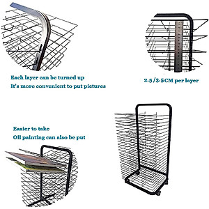DONGYUE Art Drying Rack for Art Metal Wire Work Display Rack, Art Carts with Wheels for Classroom Art Studios and Home Use. Drying & Print Racks (Size : 57x47x97(25 Layers))