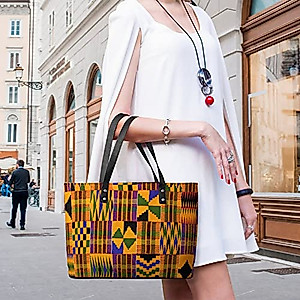 African Kente Cloth Ethnic Art Pattern Women Tote Bag Top Handle Handbags Satchel Shoulder Bag Funny Printed