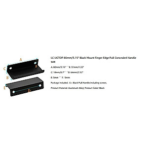 LC LICTOP 80mm/3.15" Black Back Mount Finger Edge Pull Concealed Handle for Home Kitchen Door Drawer Cabinet(6Pcs)