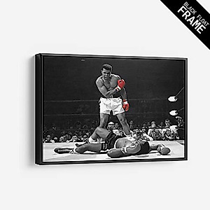 Sonny Liston vs Muhammad Ali Canvas Wall Art Print Knockout Black and White and Red Wall Art Home Decor (24in x 36in Gallery Wrapped)