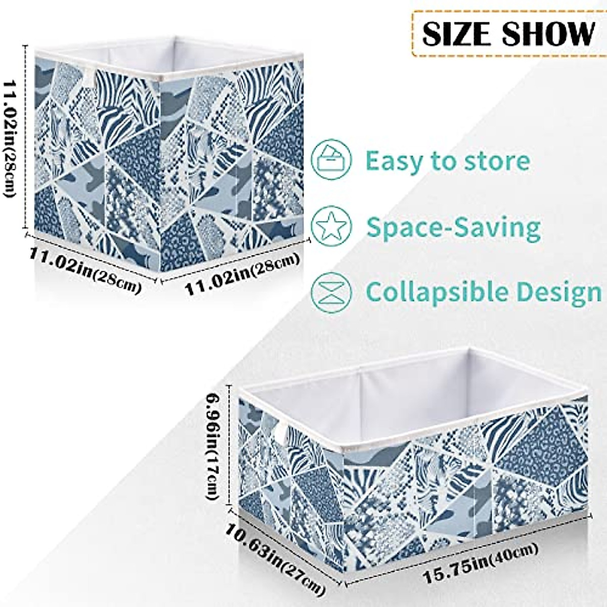 visesunny Closet Baskets Animal Skin Pattern Mosaic Style Storage Bins Fabric Baskets for Organizing Shelves Foldable Storage Cube Bins for Clothes, Toys, Baby Toiletry, Office Supply