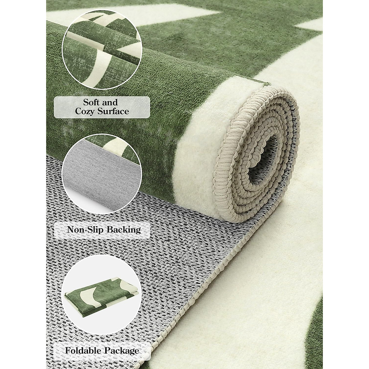 Lahome Abstract 5x7 Rug,Low-Pile Soft Green Rugs for Living Room,Retro Swirl Indoor Floor Carpet Washable for Dining Room Office Bedroom Entryway Non-Slip (5x7ft,Sage Green)