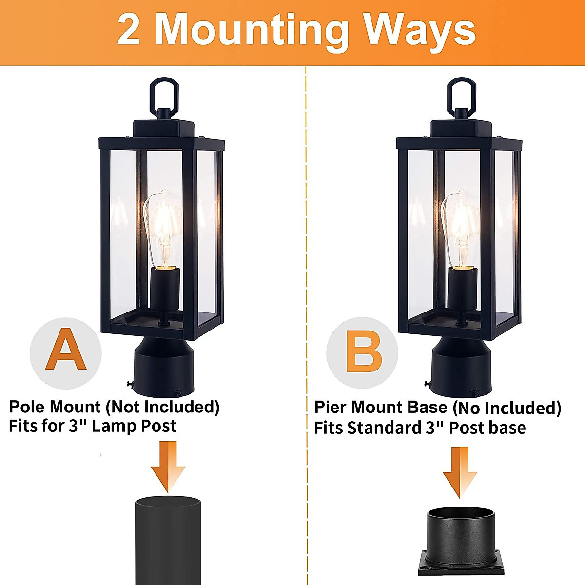 Outdoor Post Lights, Lamp Post Light Fixture with E26 Socket, Waterproof & Anti-Rust Modern Pillar Outside Lighting, Matte Black Lamp for Walkway, Driveway, Carriage, Patio, Porch, Front House