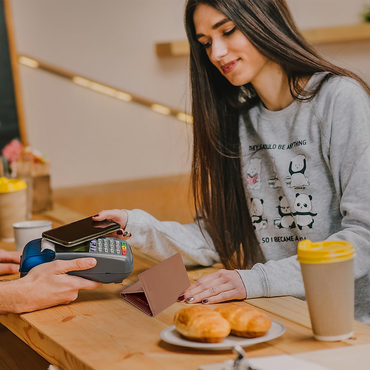 Banuce Top Grain Leather Trifold Wallet for Women Small with Credit Card Holder and ID Window Brown