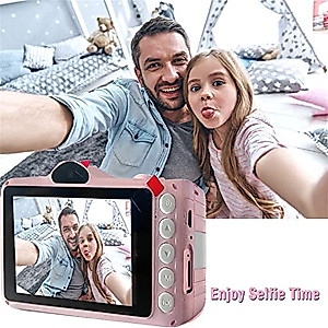 Multifunction Kids Digital Camera for Kids Birthday New Year Gifts Camera 3.5inch Screen Rechargeable Front and Back Double Lens 2mp for Boys Girls 2023 (Pink)