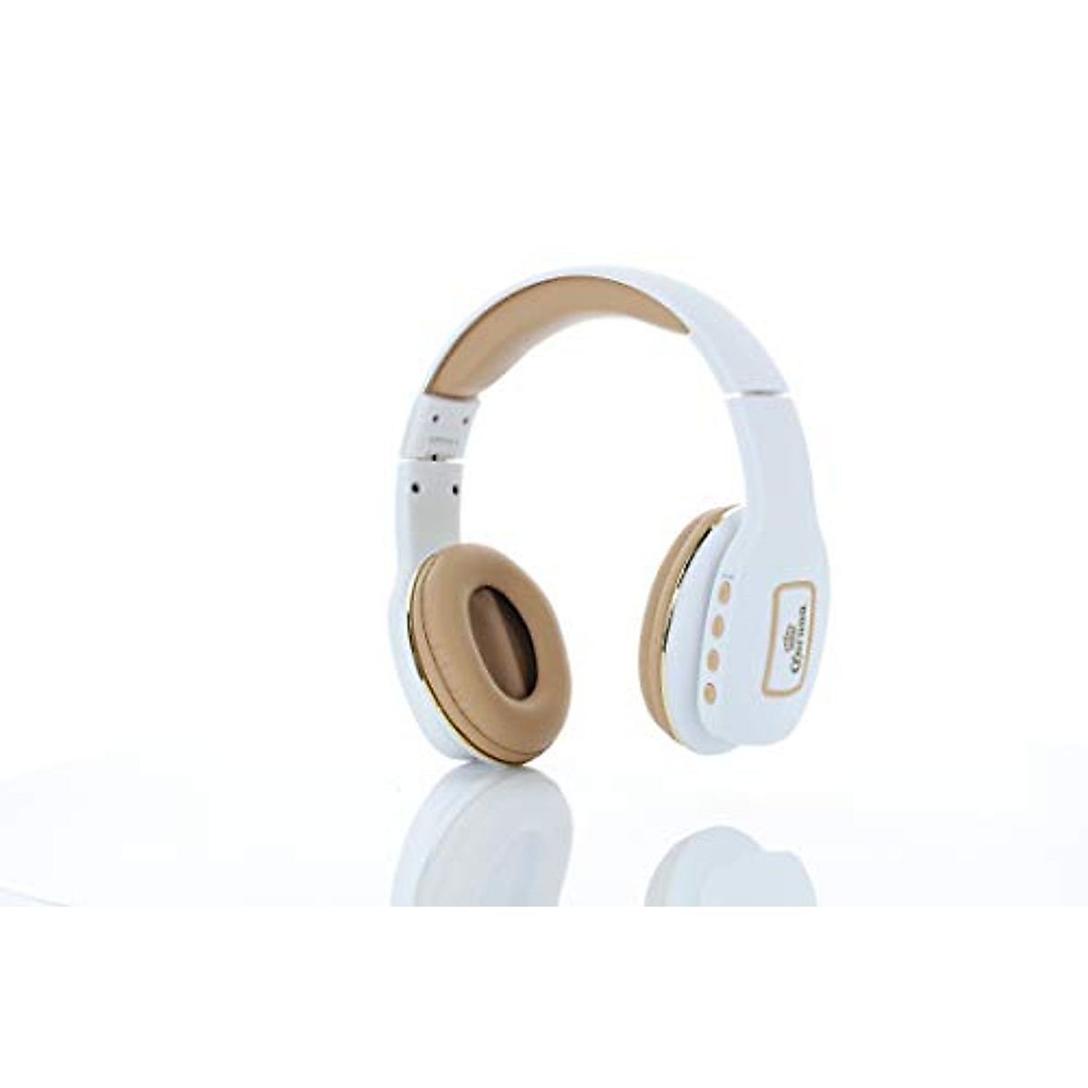 Corona Bluetooth Wireless Headphones with Built-in Microphone, Rechargeable and Foldable Closed-Back with 2-in-1 Aux and Bluetooth Connections (CJHP001) White/Gold