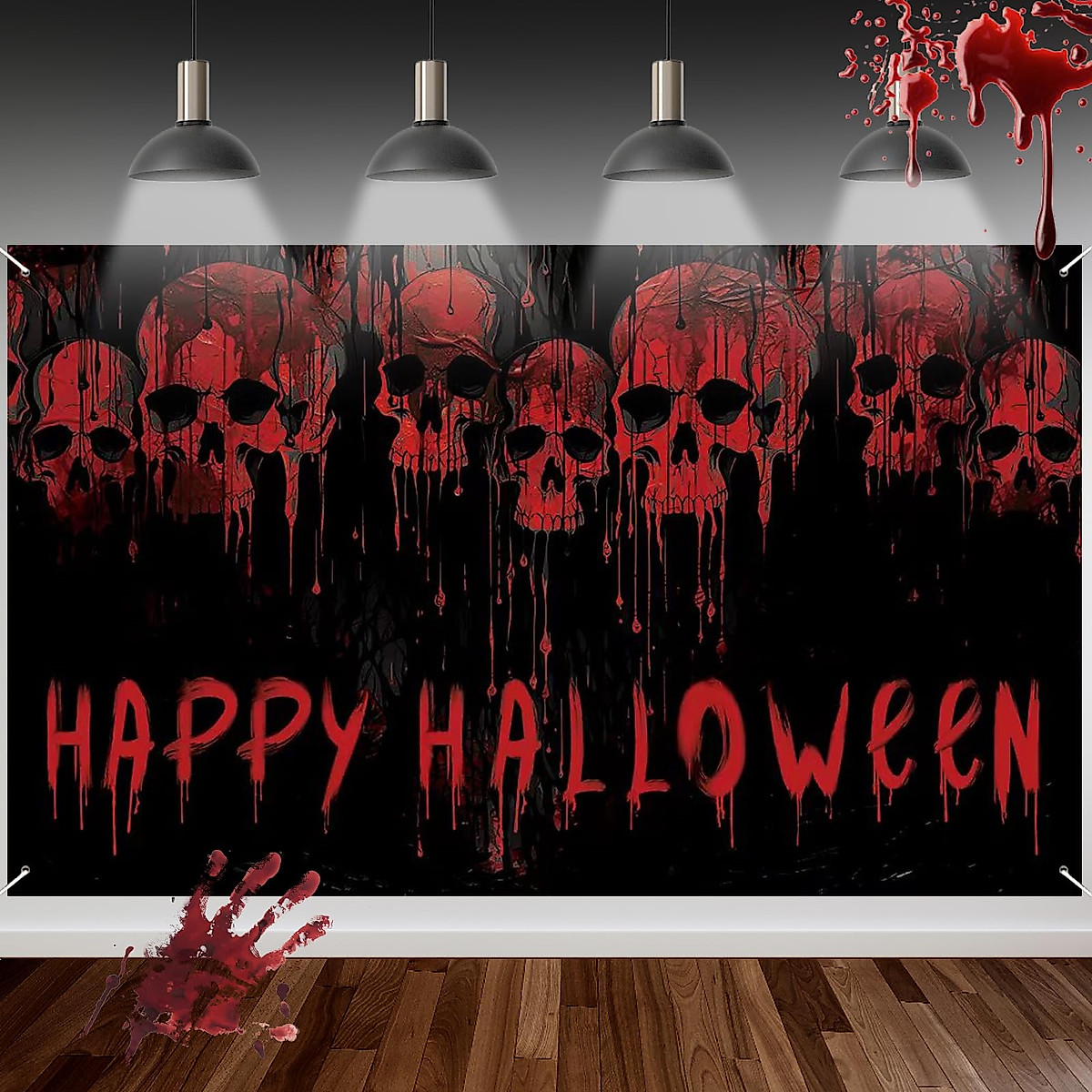 Scary Skull Table Runner Table Decorations, Halloween Background Banners Horror Halloween Photo Background for Halloween Party Wall Door Decor