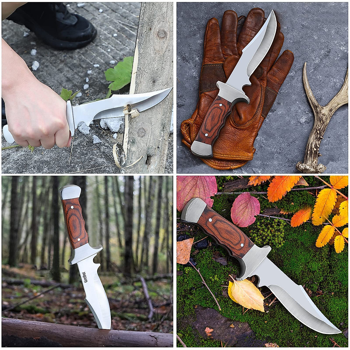 UMF 2 SET Fixed Blade Knives Skinning Knife Fix Blade Deer Hunting Knives with Sheath, Full Tang Sharp Knives for Men, Big Survival Bushcraft Knives for Camping Fishing Hiking Skinn and Outdoor