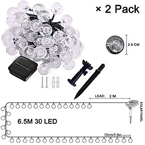 TuoPuLife Solar String Lights Outdoor, 2 Pack 21.3ft 30 LED Crystal Balls Waterproof Globe Solar Powered Fairy String Lights for Christmas Garden Yard Home Patio Wedding Party Holiday Decoration