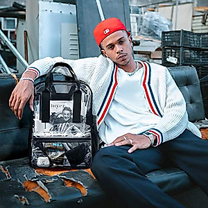 mommore Heavy Duty Clear Backpack Durable See Through Bookbags for Work, 16” Transparent Large Backpack, Black