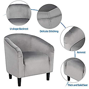 Yaheetech Accent Chair with Ottoman Foot Rest, Mid Century Modern Upholstered Soft Barrel Chair, Comfy Fabric Armchair and Footrest Set for Living Room/Bedroom/Reading Room, Gray