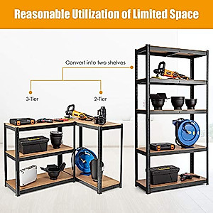 Tangkula Metal Storage Shelves, Heavy Duty Steel 5 Tier Utility Shelves with Adjustable Shelves, Bolt-Free Assembly, High Weight Capacity, Garage Organization Storage Rack, 36"Lx16''Wx72"H (1, Black)