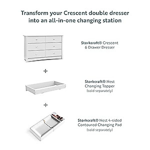 Storkcraft Crescent 6 Drawer Double Dresser (White) – Dresser for Kids Bedroom, Nursery Dresser Organizer, Chest of Drawers for Bedroom with 6 Drawers, Universal Design for Children’s Bed