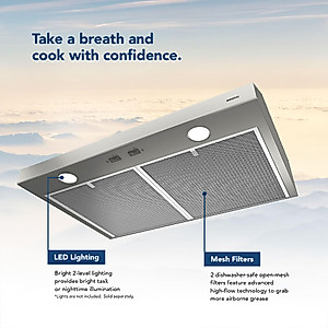 Broan-NuTone BCSD142SS Glacier 42-inch Under-Cabinet 4-Way Convertible Range Hood with 2-Speed Exhaust Fan and Light, 300 Max Blower CFM, Stainless Steel