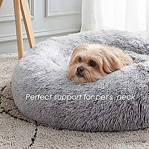 Calming Dog Bed & Cat Bed, Anti-Anxiety Donut Dog Cuddler Bed, Warming Cozy Soft Dog Round Bed, Fluffy Faux Fur Plush Dog Cat Cushion bed for Small Medium Dogs and Cats (20"/24"/27"/30")