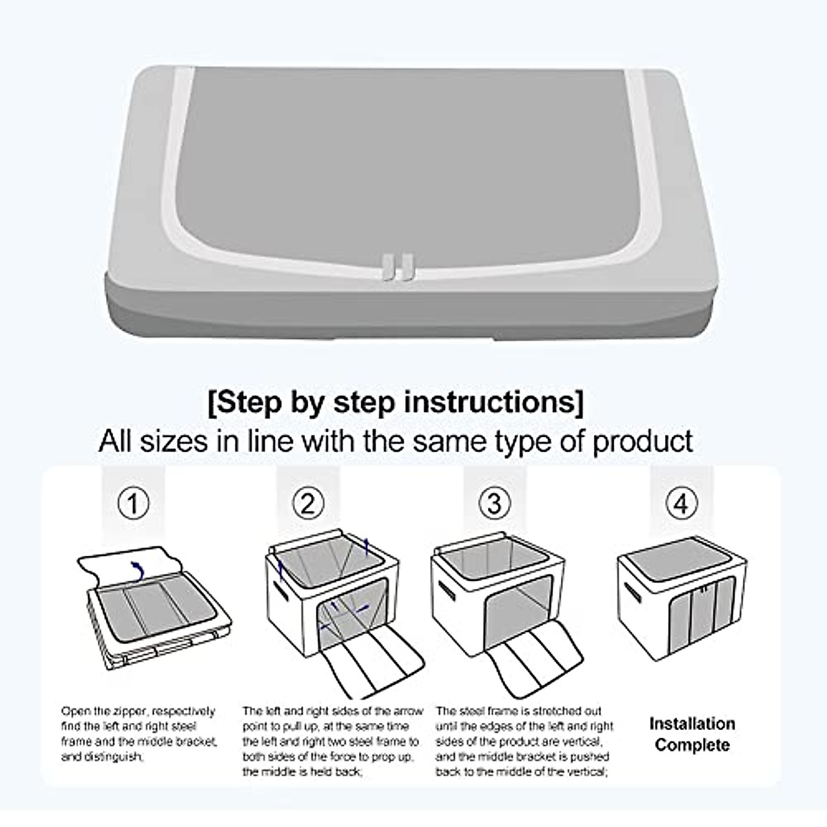 Dimusel Clothes Storage Bins, 100L [4 Pack ] Foldable Oxford Cloth Steel Frame Organizers Bag with Large Clear Window & Durable Handles Carry Handles for Clothing, Comforter Storage (Blue Dots)