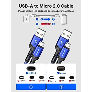 JSAUX Micro USB Cable Android Charger, (2-Pack 6.6FT) Micro USB Android Charger Cable Nylon Braided Cord Compatible with Galaxy S7 S6 J7 Edge Note 5, Kindle. MP3 and More-Blue