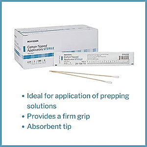 McKesson Cotton-Tipped Applicator Swabstick, Sterile, Wood Shaft, 6 in, 100 Count, 1 Pack