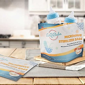 (20-Pack) Microwave Baby Bottle Sterilizer Bags - Reusable Up to 20 Times Teether, Soother, Breast Pump, and Baby Bottle Microwave Steam Cleaning Bags - Baby Bottle Cleaner Travel Accessory