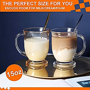 Vivimee Glass Coffee Mugs Set of 6, Clear Coffee Mug 15 Oz, Large Glass Mugs With Handles for Hot Beverages, Clear Mugs for Tea, Cappuccino, Latte, Espresso Coffee, Juice, Glass Coffee Cups