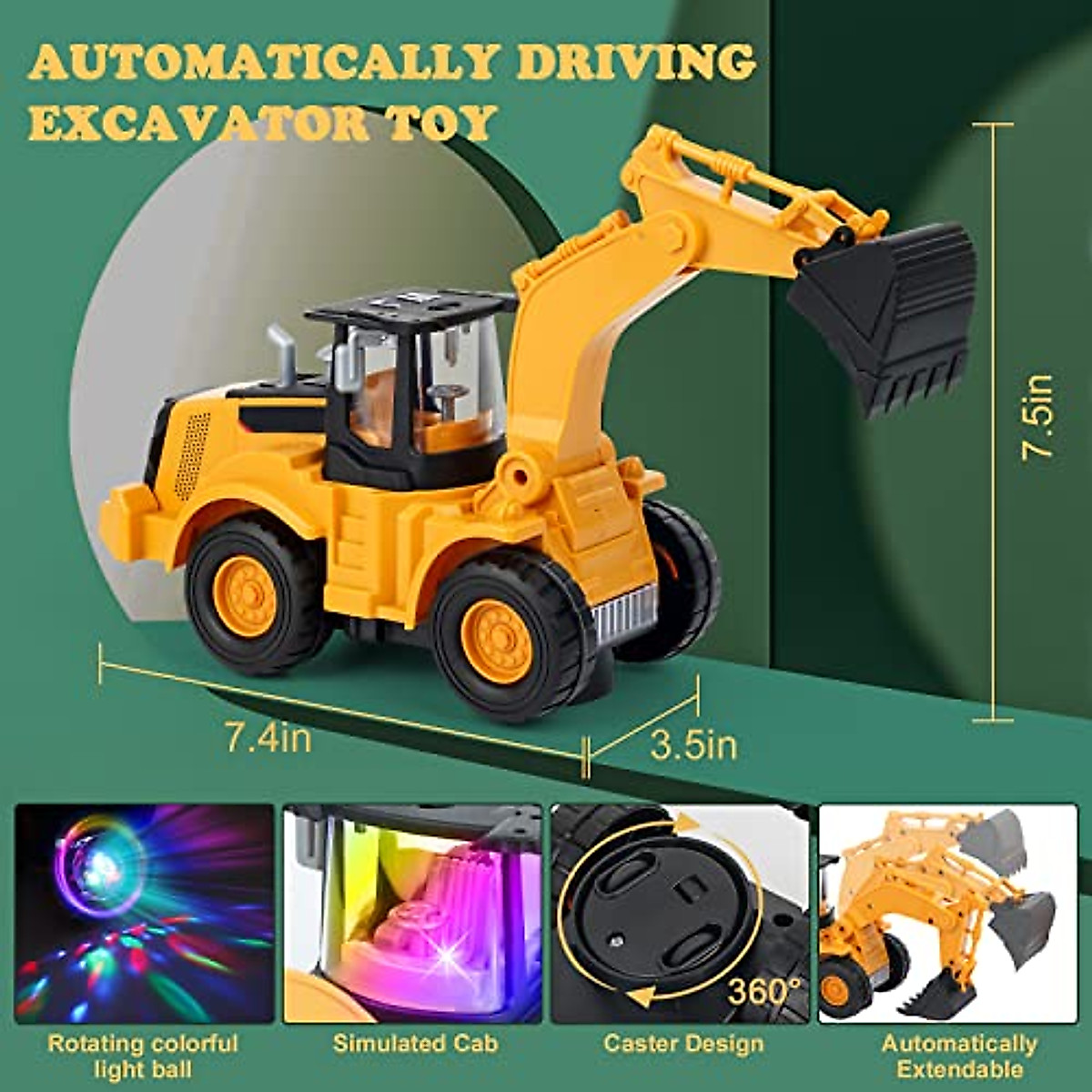 Kizeefun Excavator Truck Kids Toys: Construction 2-5 Toddler Toys Digger Truck with Electric Universal Wheel Children Car Toys with Light and Music Birthday Christmas for 2 3 4 5 Years Old Boy